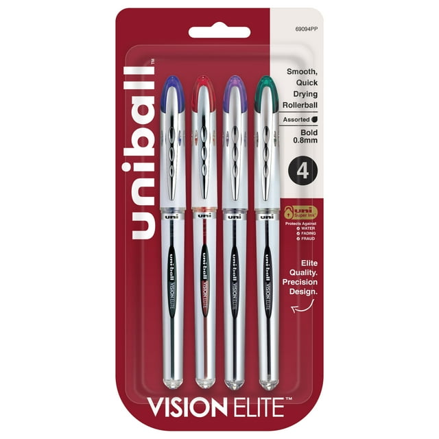 Uniball Vision Elite Rollerball Pens, Bold Point (0.8mm), Assorted Ink ...