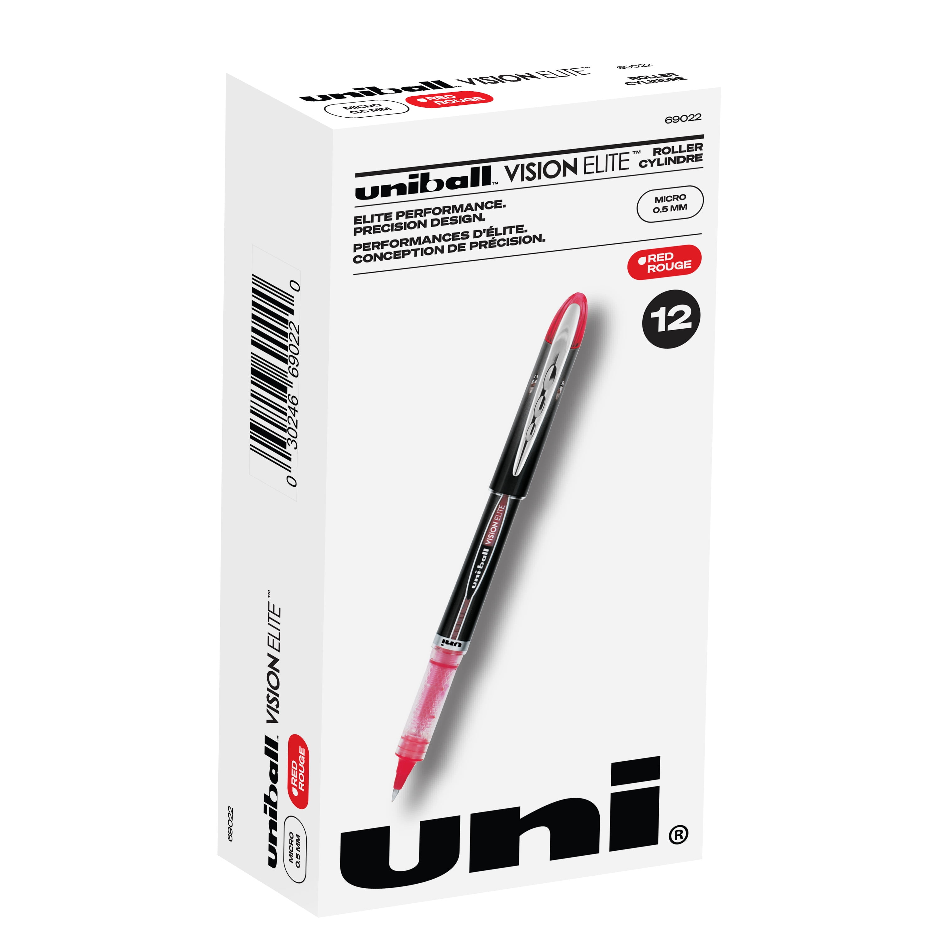Uniball Vision Elite Rollerball Pens, Micro Point (0.5mm), Red Ink, 12 ...