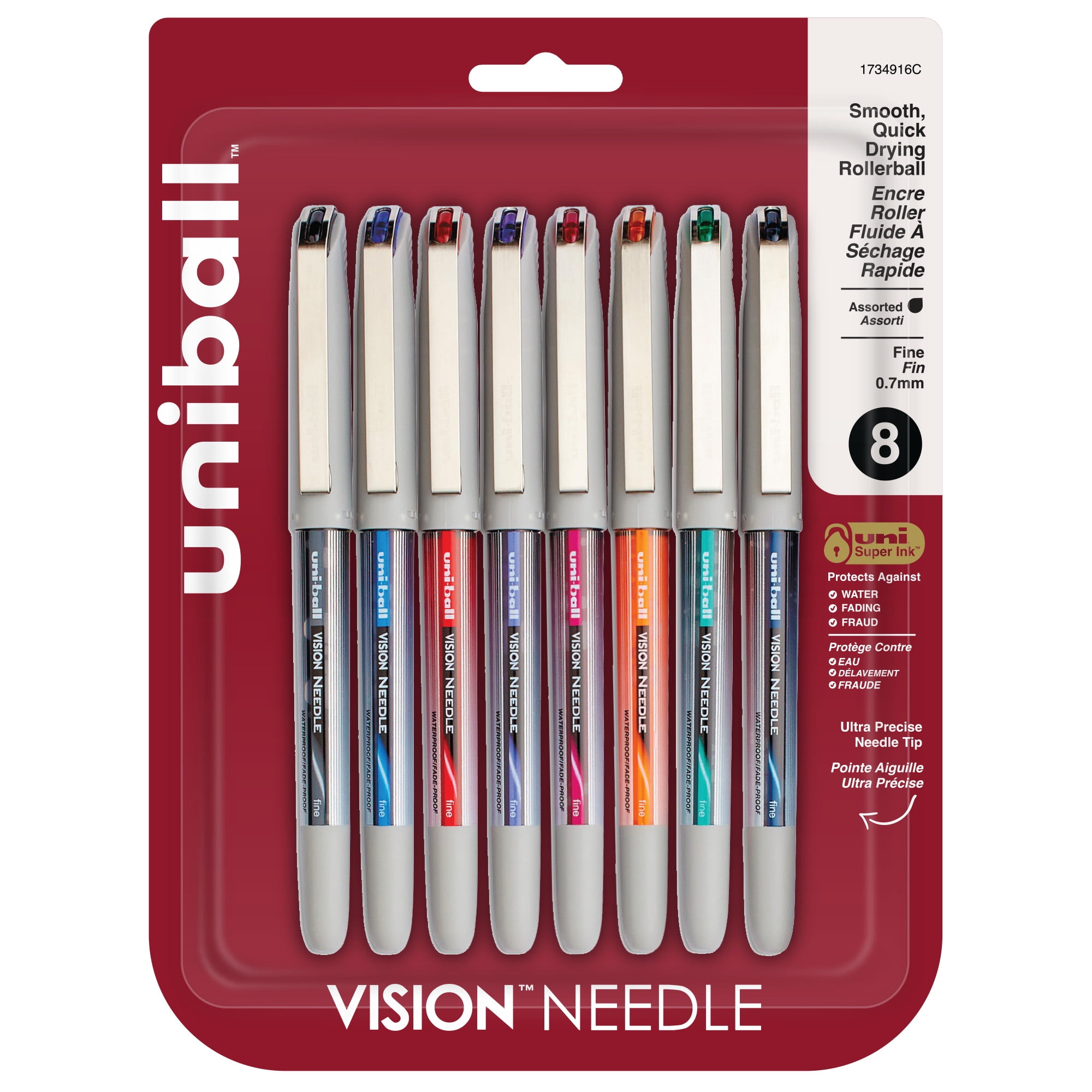 Uniball Fine Point (0.7mm) Vision Needle Rollerball Pens, Assorted ...