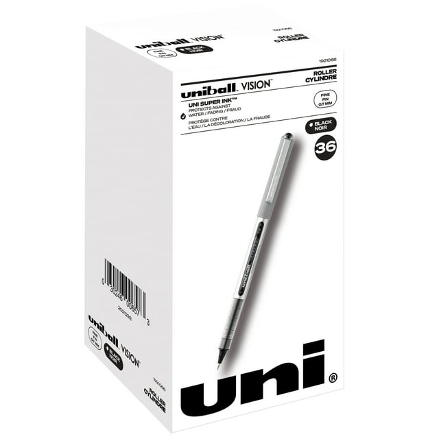 Uniball Vision Rollerball Pens, Fine Point (0.7mm), Black Ink, 36 Count ...