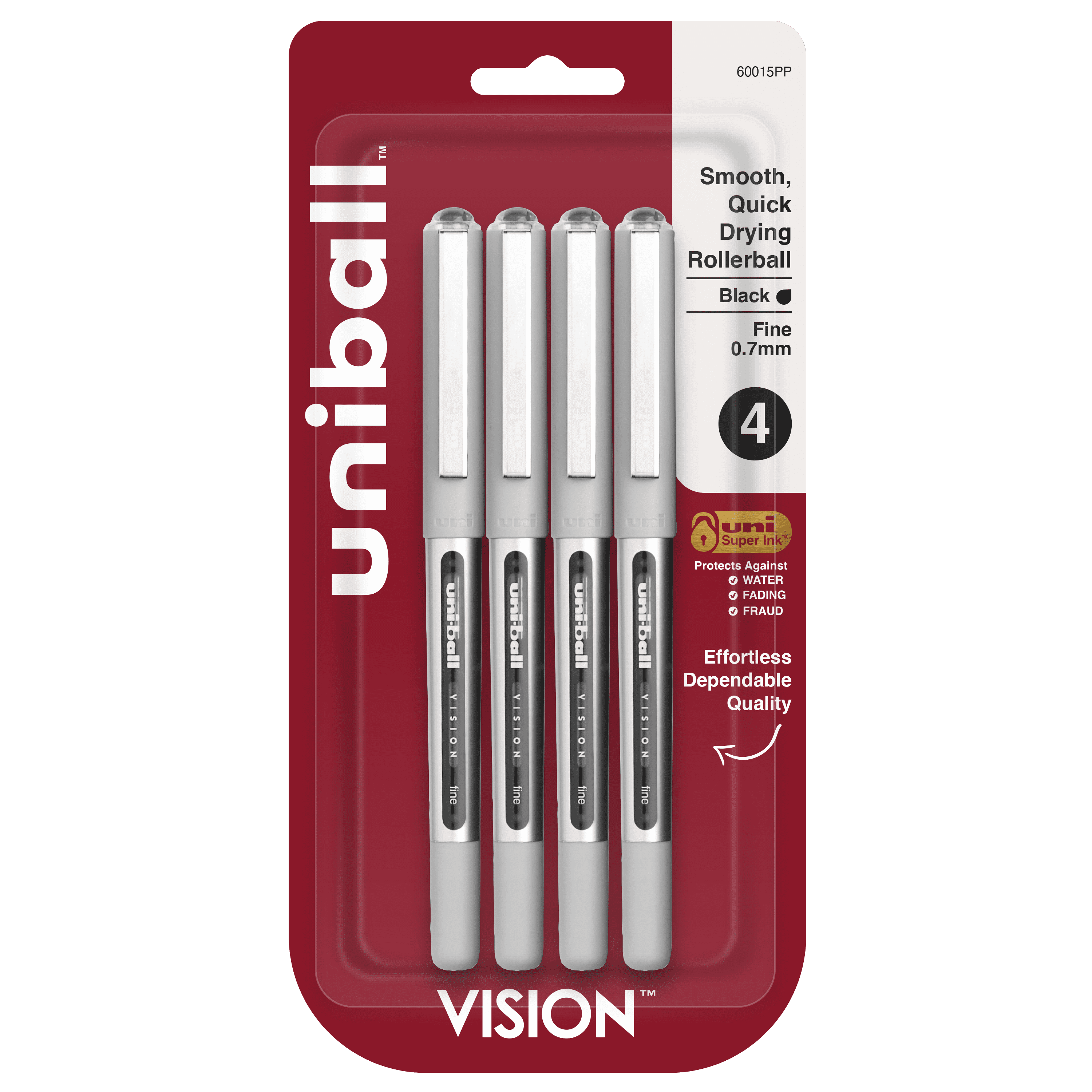 Uniball Vision Rollerball Pens, Fine Point (0.7mm), Black Ink, 4 Count ...