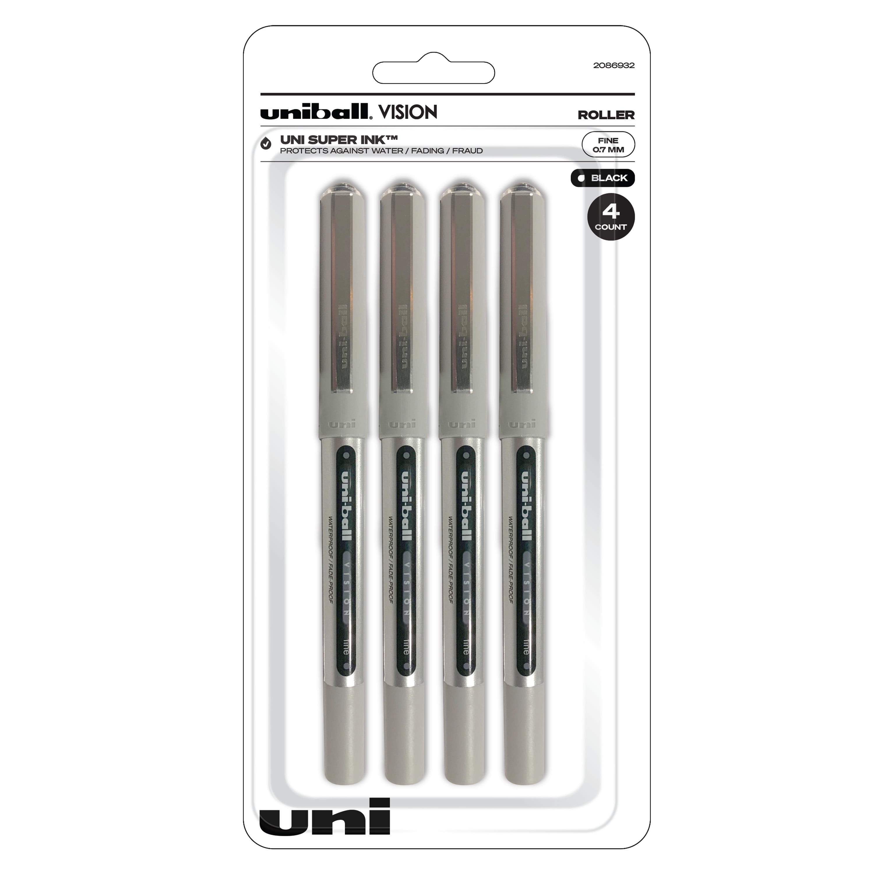 Uniball Vision Rollerball Pens, Fine Point (0.7mm), Black Ink, 4 Count ...