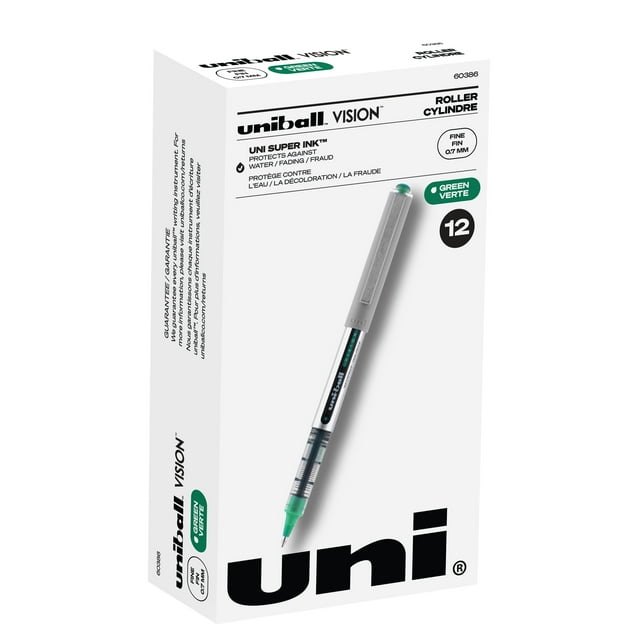 Uniball Vision Rollerball Pens, Fine Point (0.7mm), Green Ink, 12 Count ...