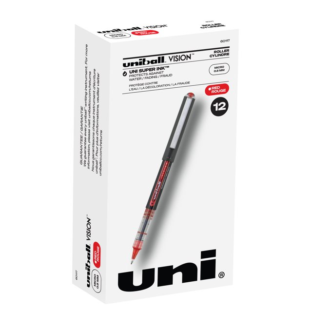 Uniball Vision Rollerball Pens, Micro Point (0.5mm), Red Ink, 12 Count ...