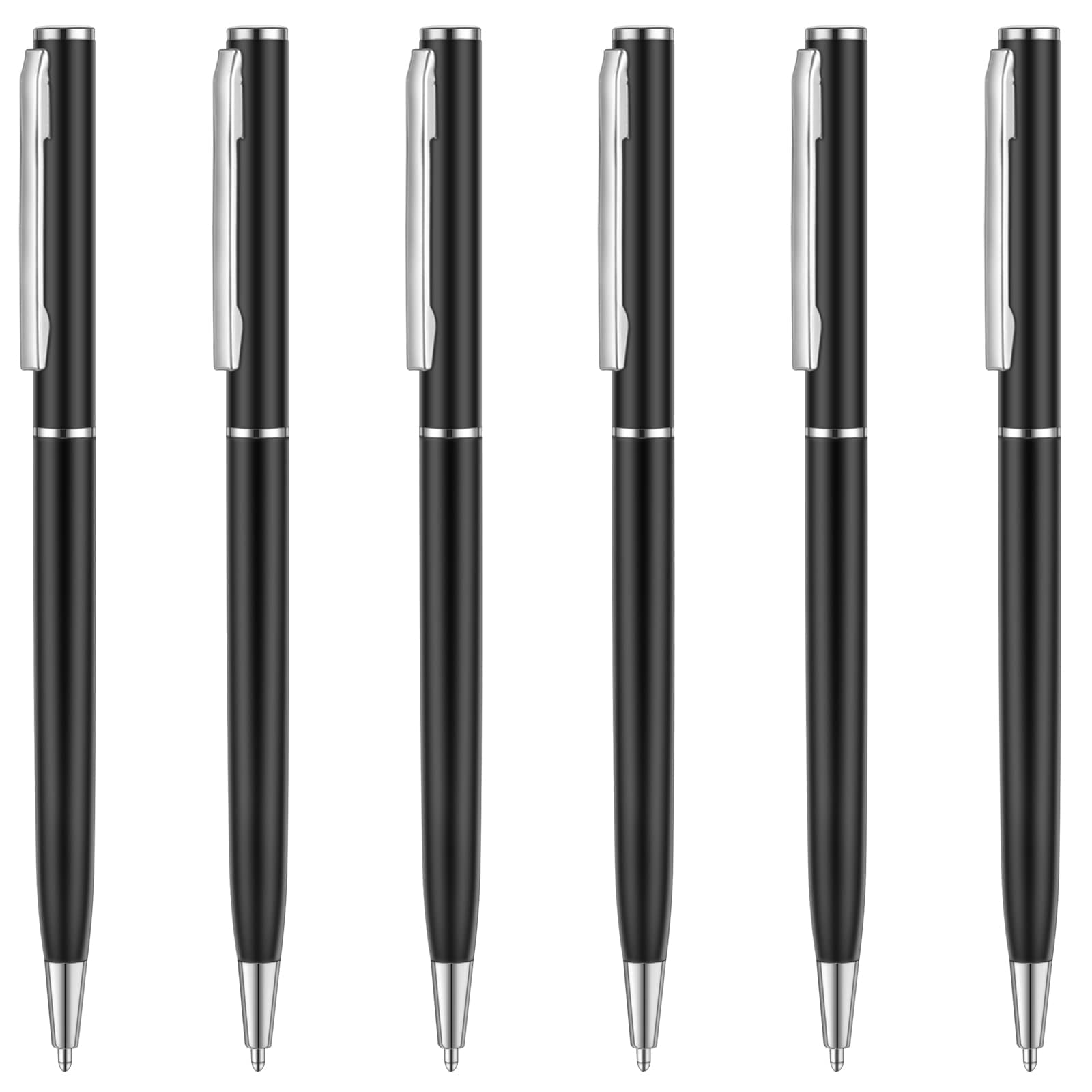 Unibene 6 Pack Slim Metallic Retractable Ballpoint Pens - Matte Black ...