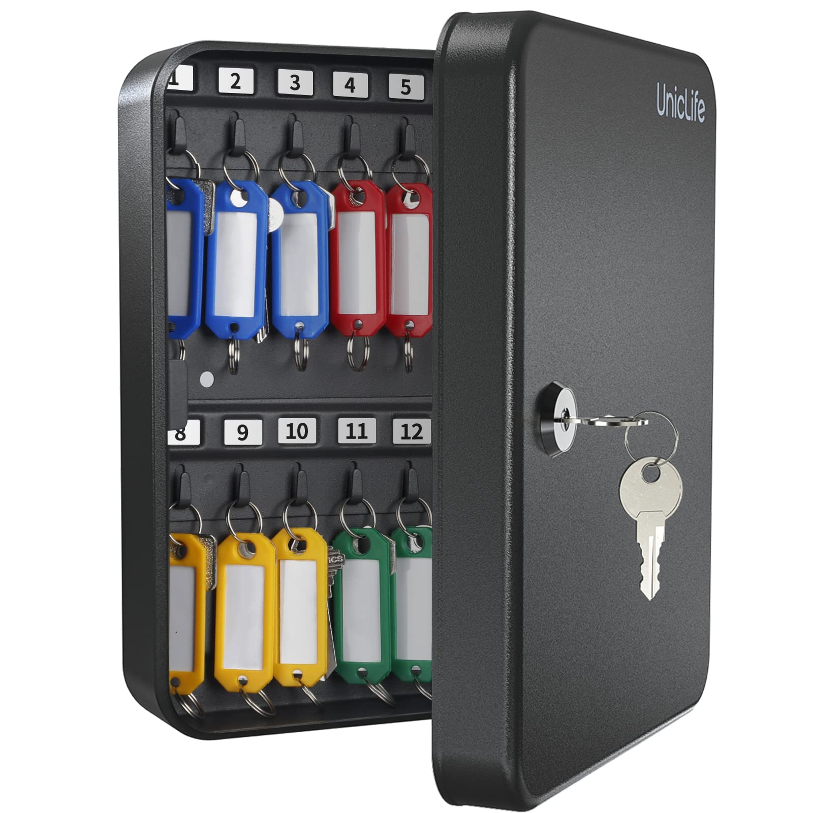 Uniclife 28-Key Steel Key Cabinet with 2 Unlocking Keys Wall Mounted ...