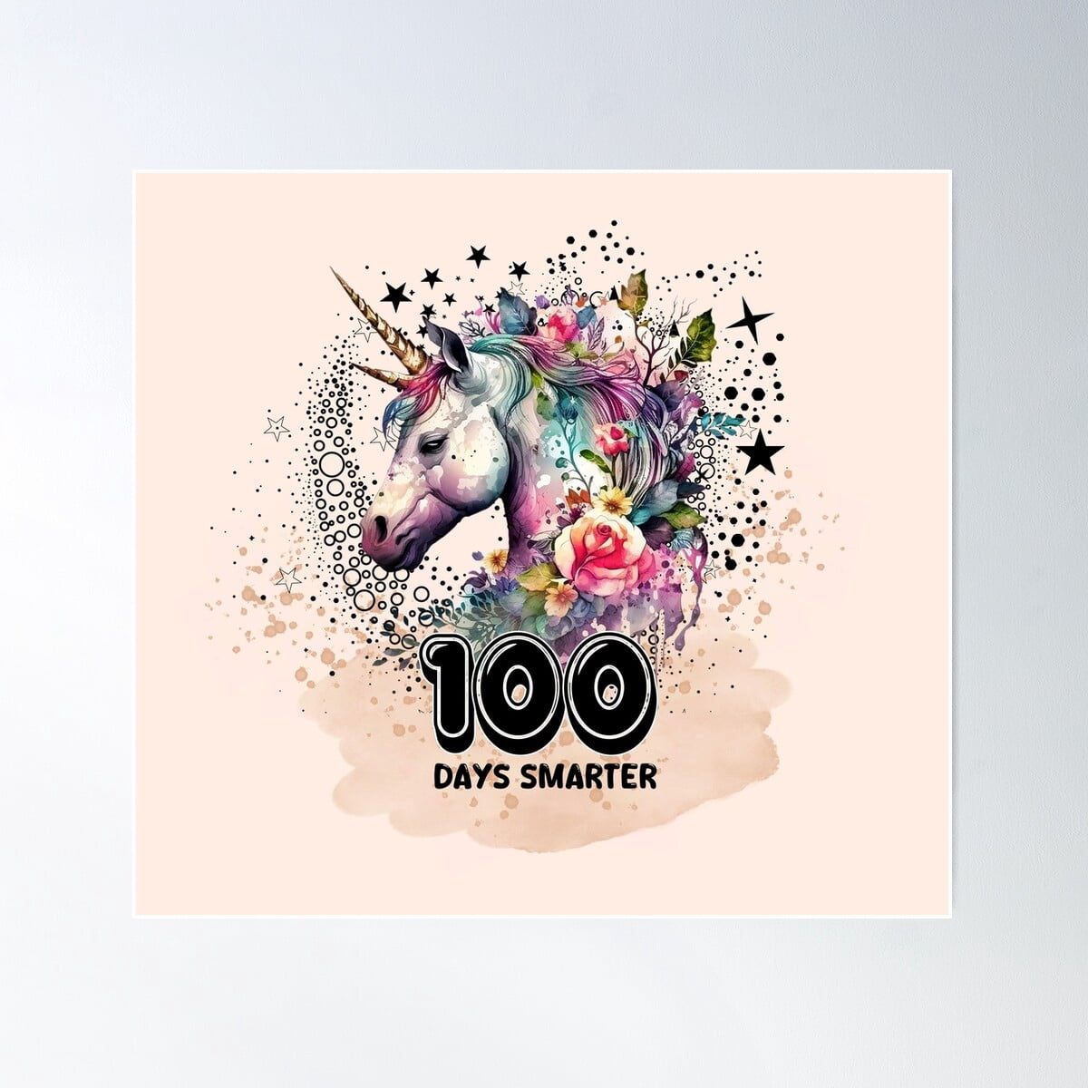 Unicorn - 100 Days Smarter - 100 Days Of School Poster Wall Art, Modern ...