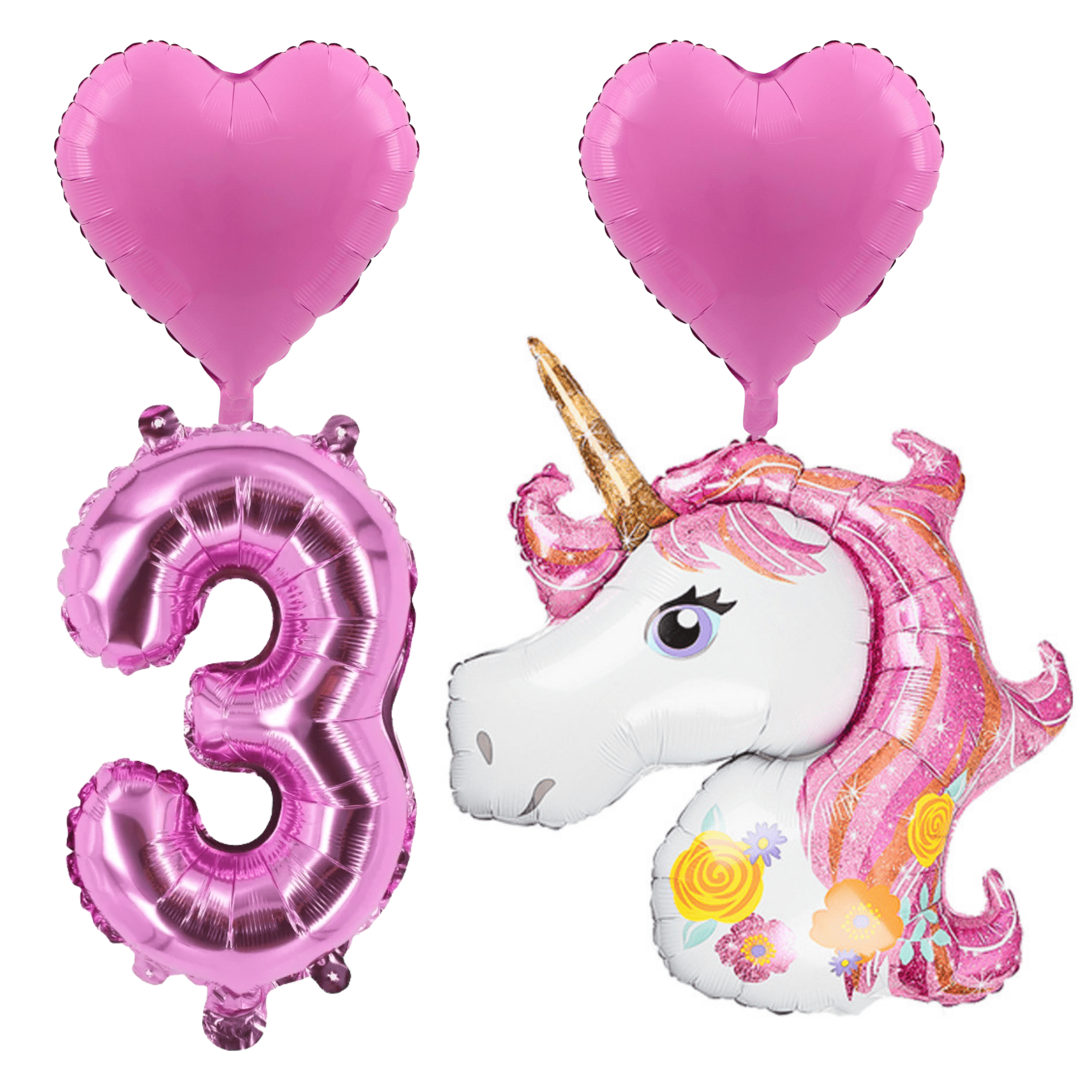 Unicorn 3rd Birthday Party Balloons Pink Foil Number Set - Walmart.com