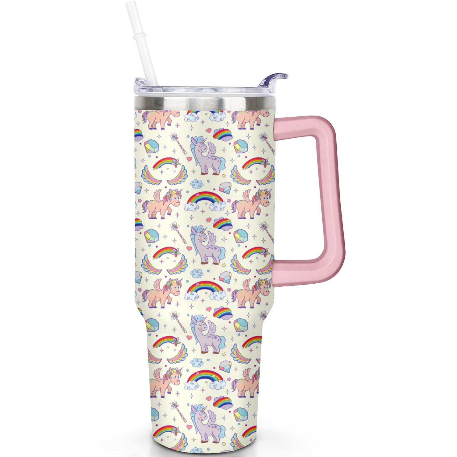 Unicorn 40oz Tumbler with Handle Stainless Steel Flip Straw Lid Vacuum ...
