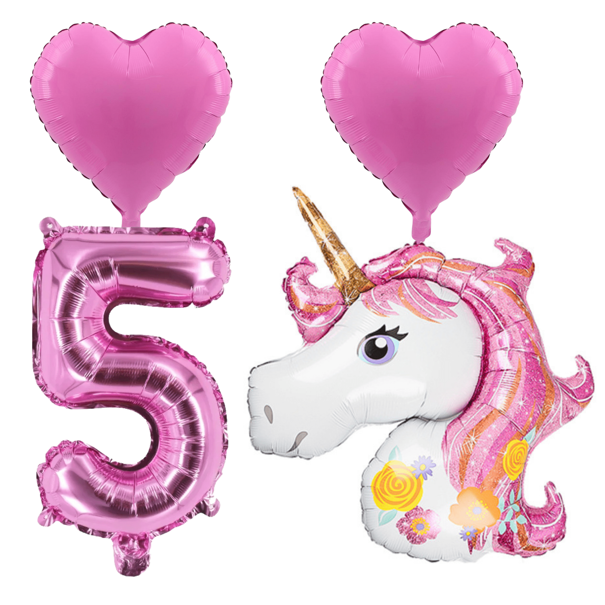 Unicorn 5th Birthday Party Balloons Pink Foil Number & Heart Set ...