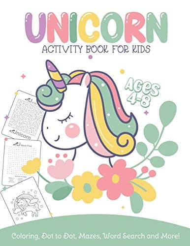 Pre-Owned Unicorn Activity Book For Kids Ages 4-8 Coloring, Dot To Dot ...