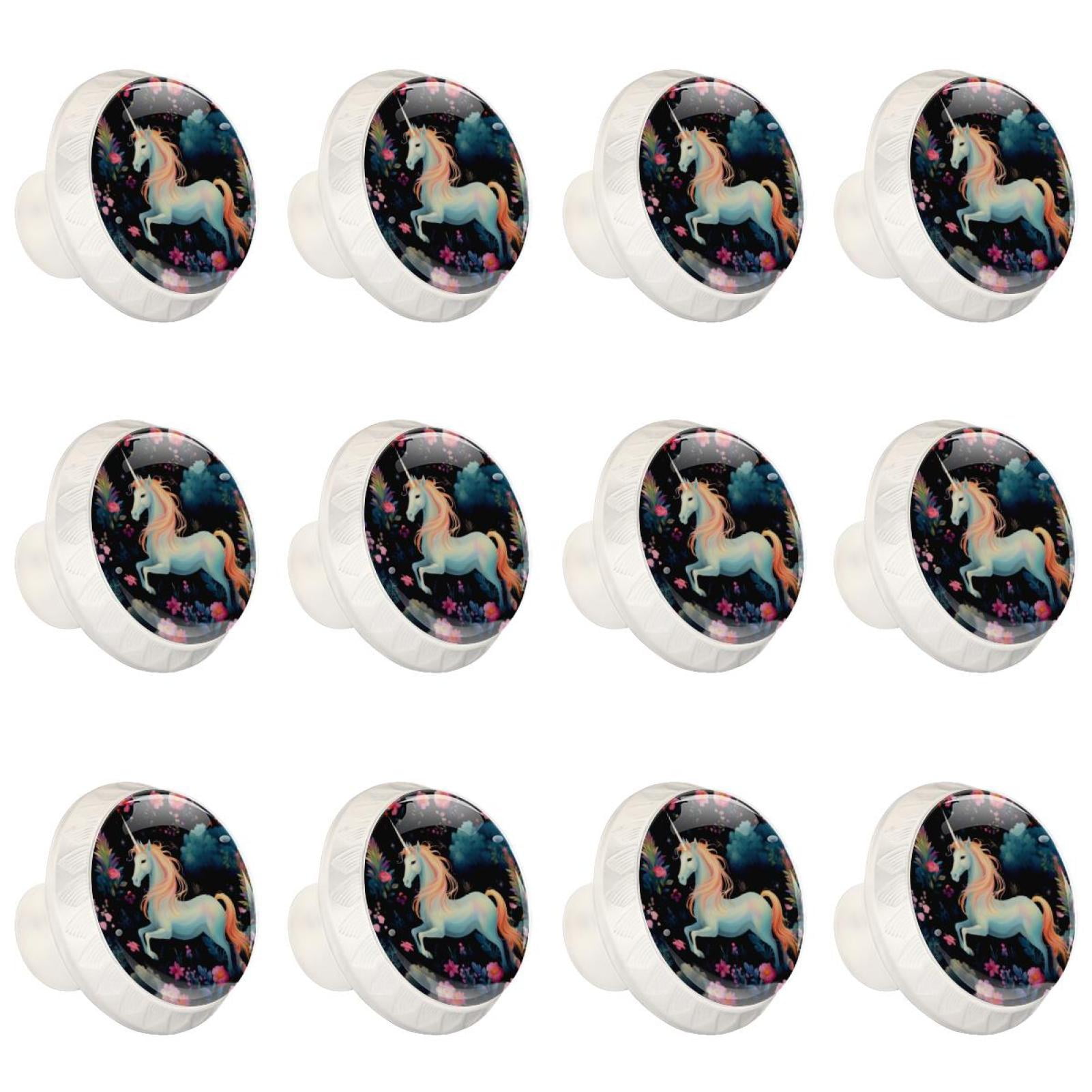 Unicorn Animals 12 Pcs White Round Drawer Pulls with Screws,ABS and ...