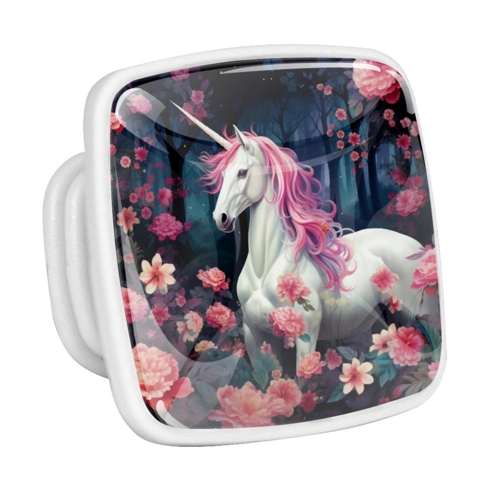 Unicorn Animals Fluorescent Drawer Pulls with Screws Square 4-Pack Glow ...