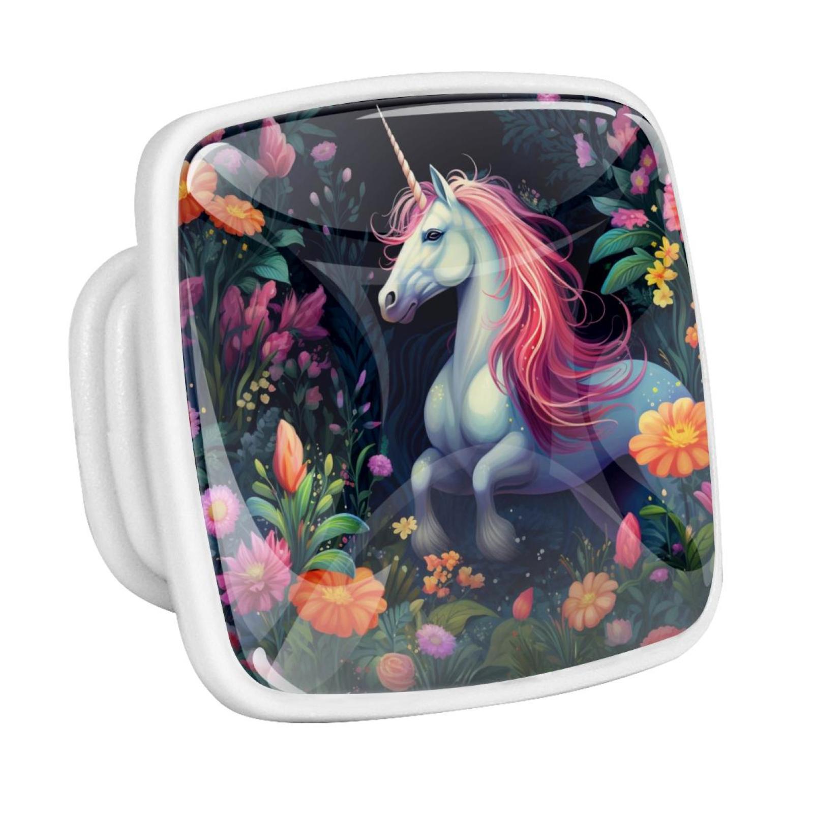 Unicorn Animals Fluorescent Drawer Pulls with Screws Square 4-Pack Glow ...