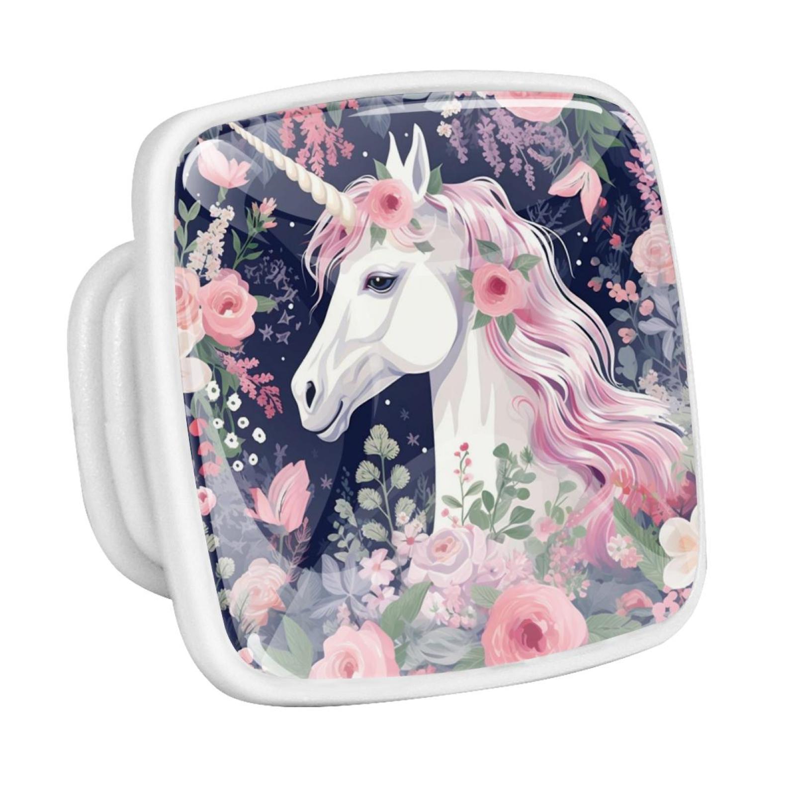 Unicorn Animals Fluorescent Drawer Pulls with Screws Square 4-Pack Glow ...