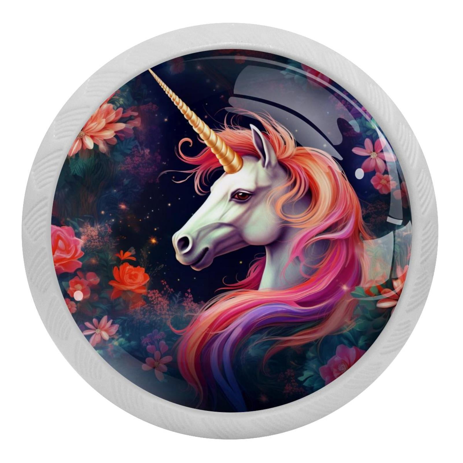 Unicorn Animals Pattern 4PCS Cabinet Knobs Pulls Fluorescent Drawer ...