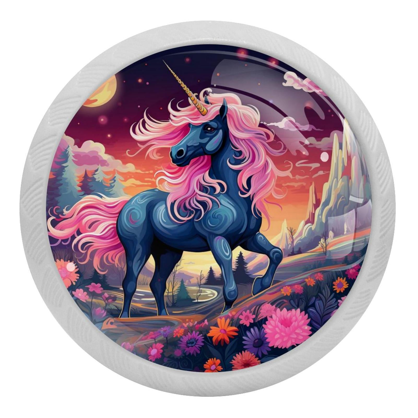 Unicorn Animals Pattern 4PCS Cabinet Knobs Pulls Fluorescent Drawer ...
