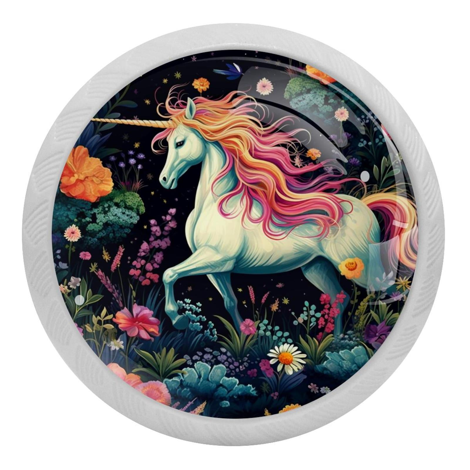 Unicorn Animals Pattern 4PCS Cabinet Knobs Pulls Fluorescent Drawer ...