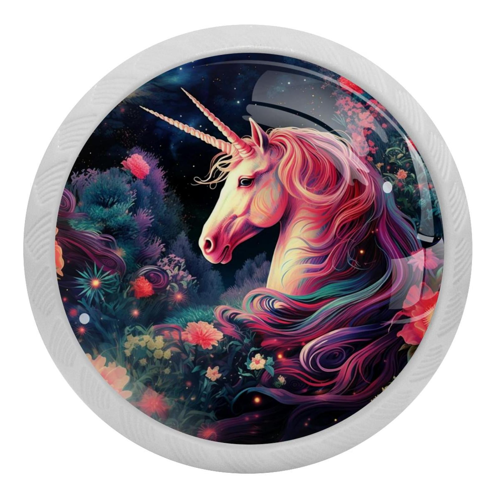 Unicorn Animals Pattern 4PCS Cabinet Knobs Pulls Fluorescent Drawer ...