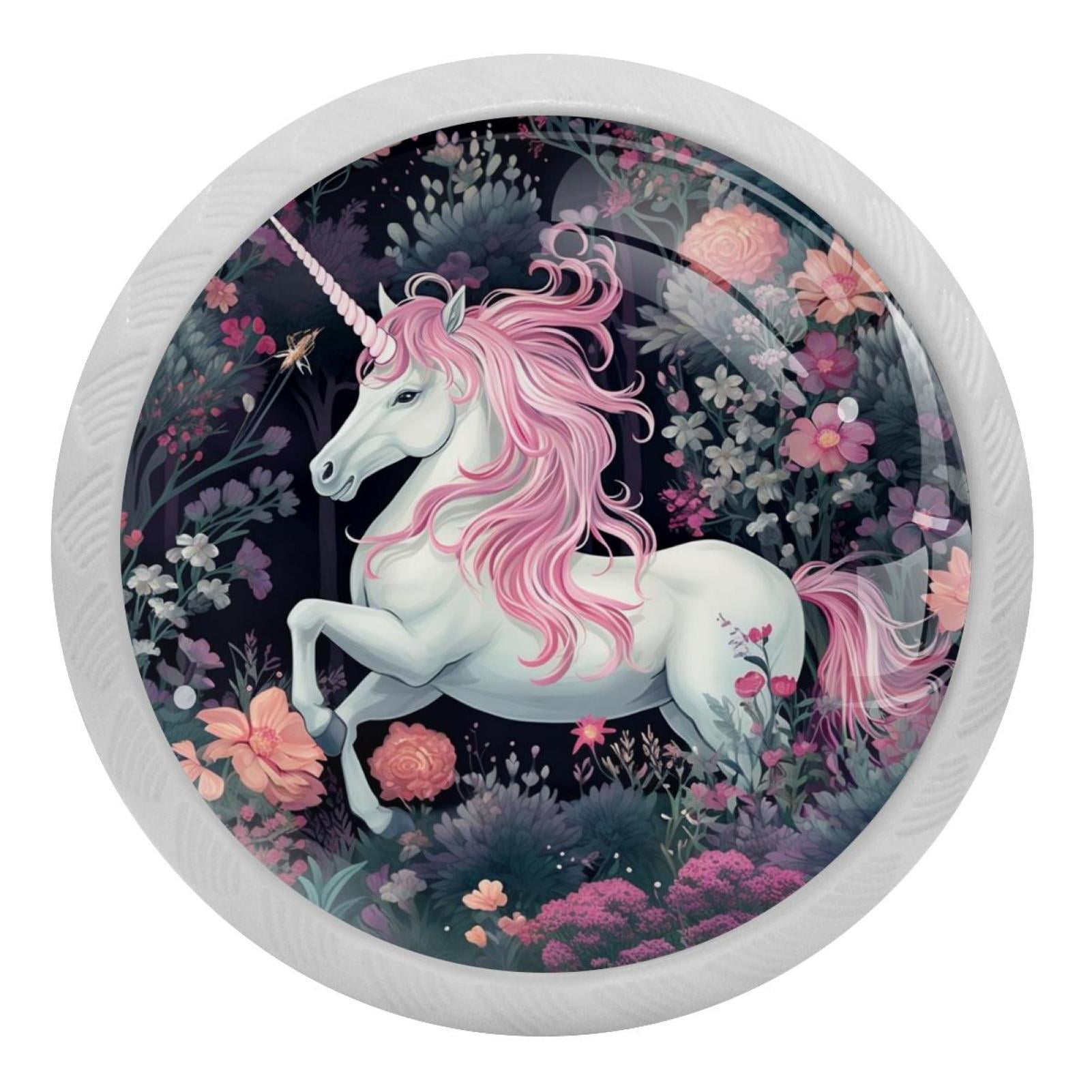 Unicorn Animals Pattern 4PCS Cabinet Knobs Pulls Fluorescent Drawer ...