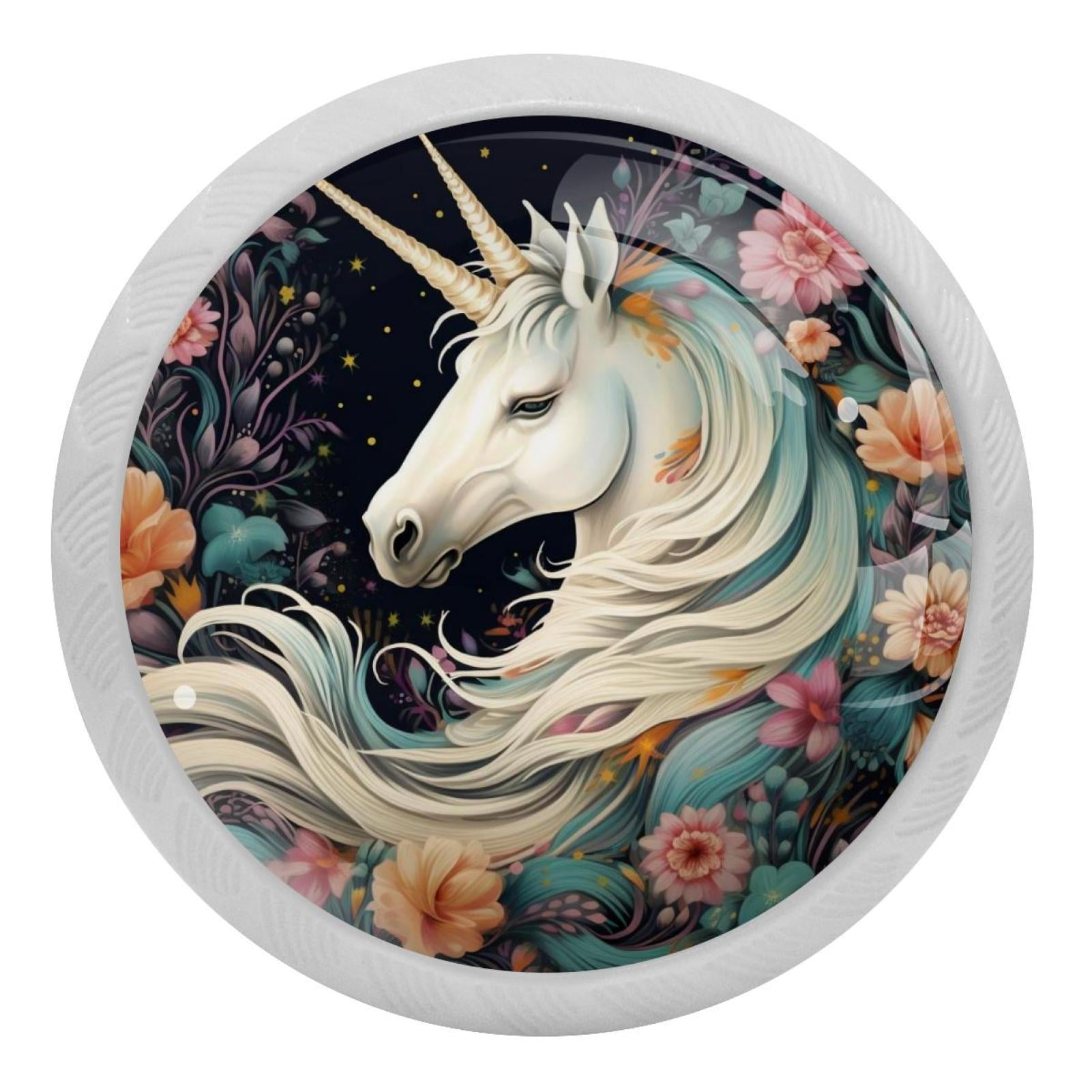 Unicorn Animals Pattern 4PCS Cabinet Knobs Pulls Fluorescent Drawer ...