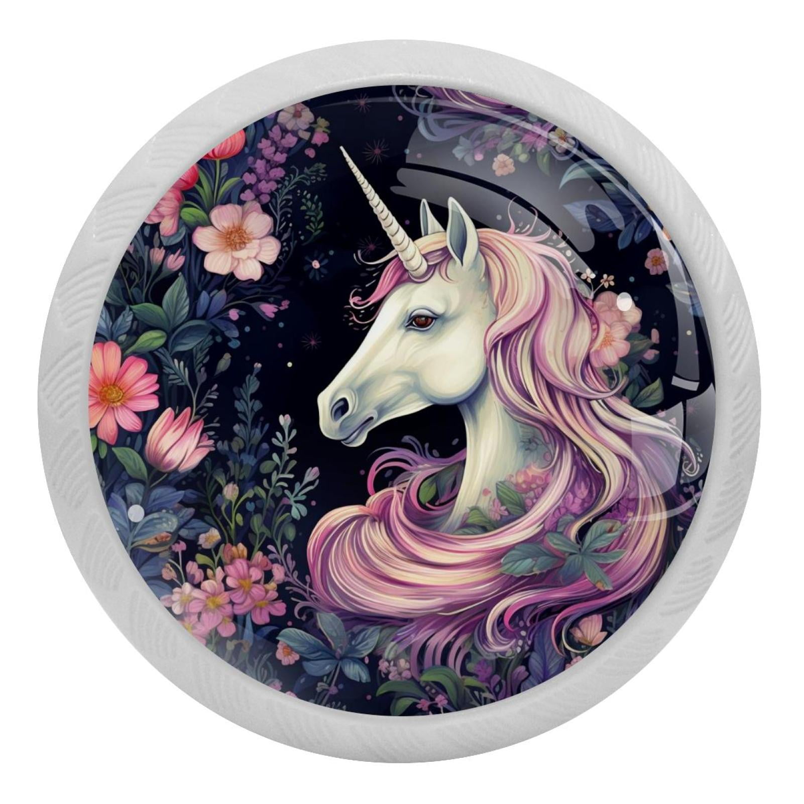 Unicorn Animals Pattern 4PCS Cabinet Knobs Pulls Fluorescent Drawer ...