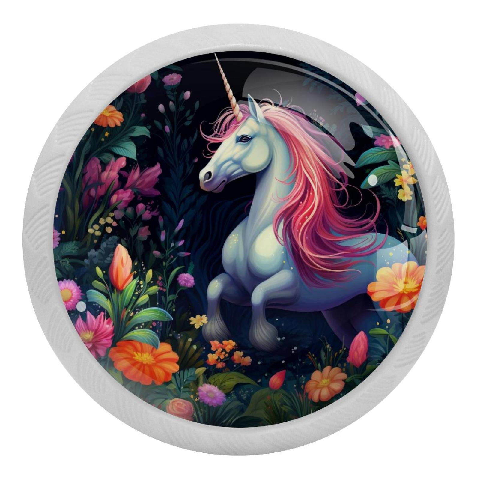 Unicorn Animals Pattern 4PCS Cabinet Knobs Pulls Fluorescent Drawer ...