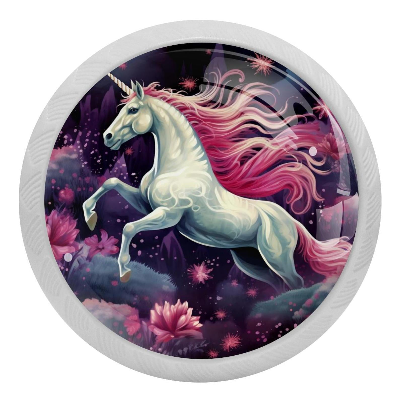 Unicorn Animals Pattern 4PCS Cabinet Knobs Pulls Fluorescent Drawer Handle Cabinet Drawer ...