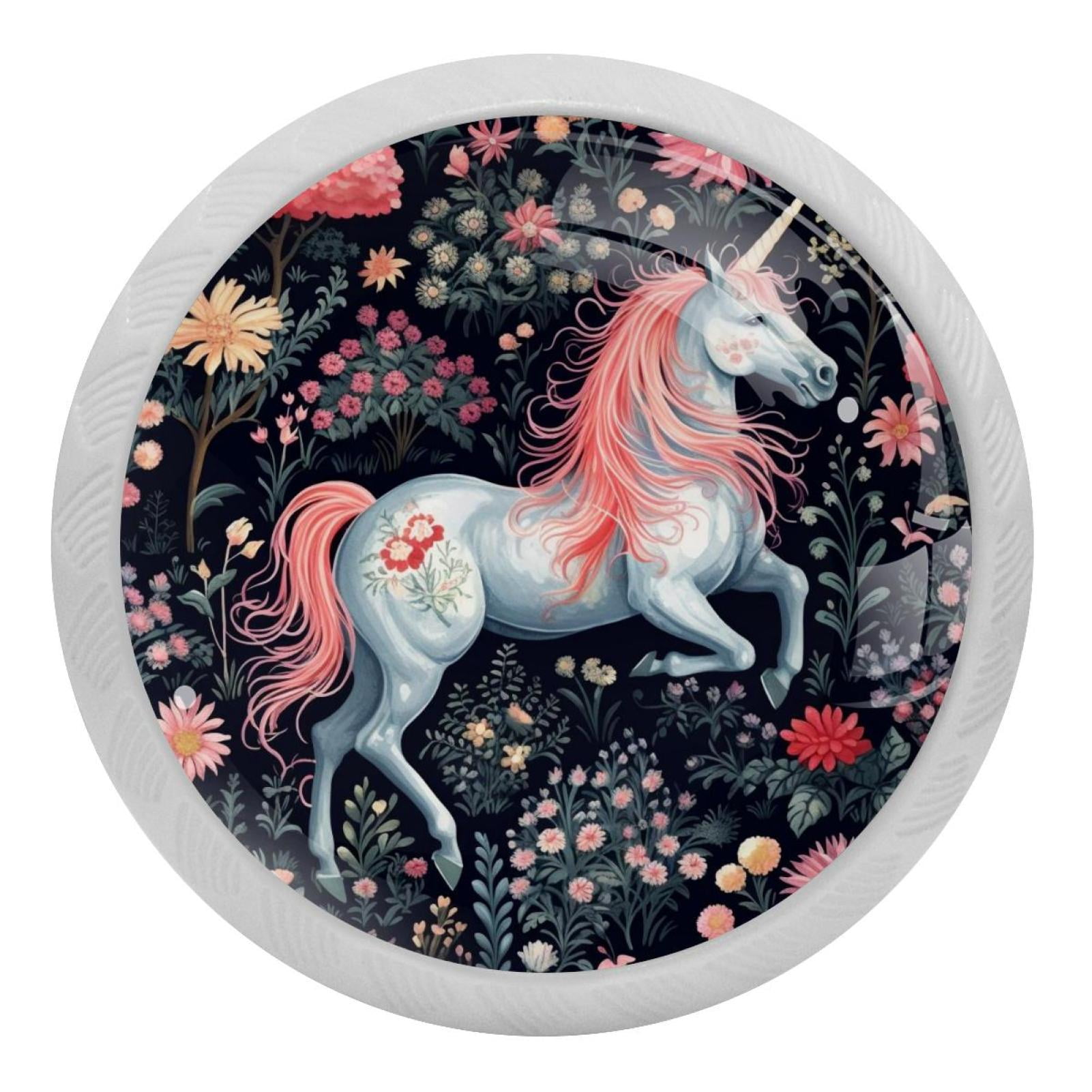 Unicorn Animals Pattern 4PCS Cabinet Knobs Pulls Fluorescent Drawer ...