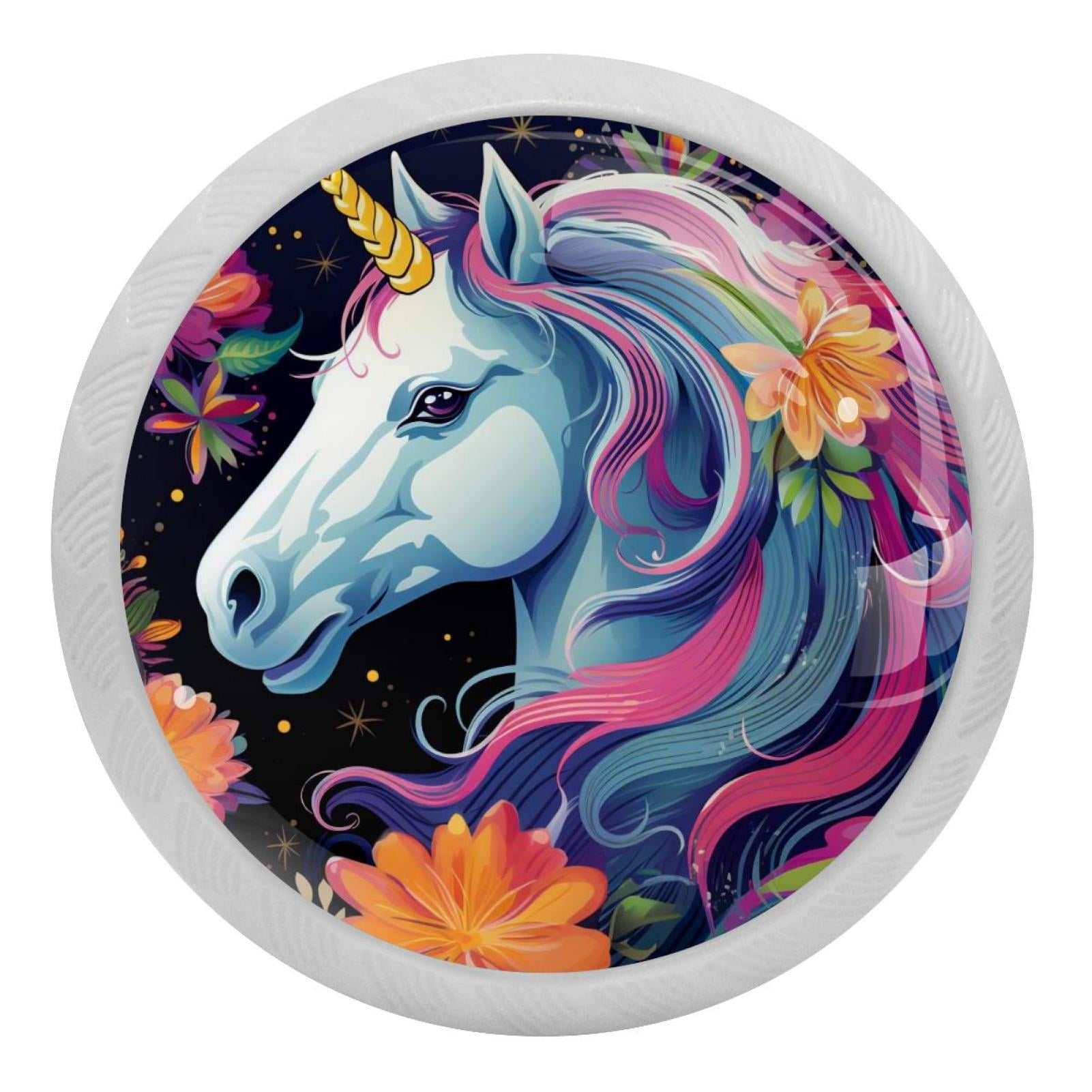 Unicorn Animals Pattern 4PCS Cabinet Knobs Pulls Fluorescent Drawer ...