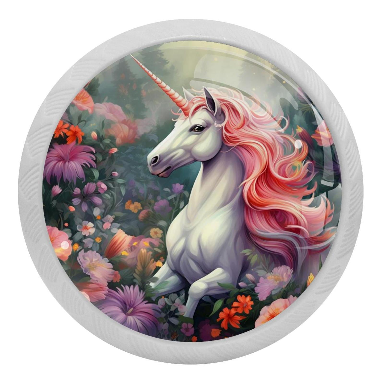 Unicorn Animals Pattern 4PCS Cabinet Knobs Pulls Fluorescent Drawer ...