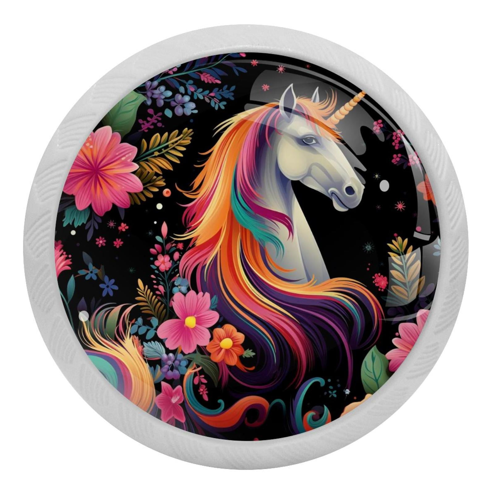 Unicorn Animals Pattern 4PCS Cabinet Knobs Pulls Fluorescent Drawer ...