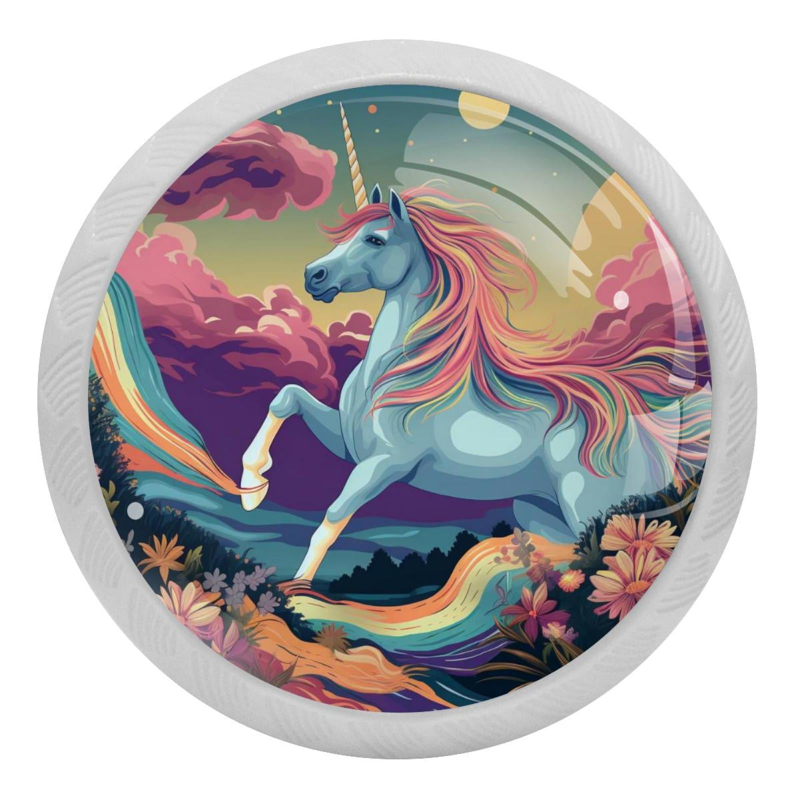 Unicorn Animals Pattern 4PCS Cabinet Knobs Pulls Fluorescent Drawer ...