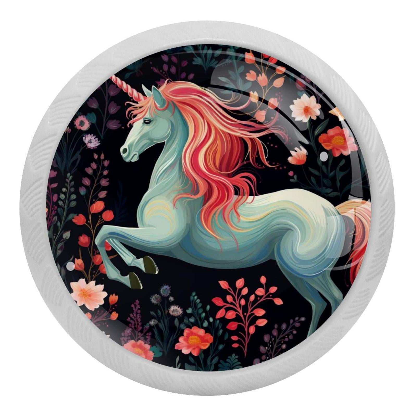 Unicorn Animals Pattern 4PCS Cabinet Knobs Pulls Fluorescent Drawer ...