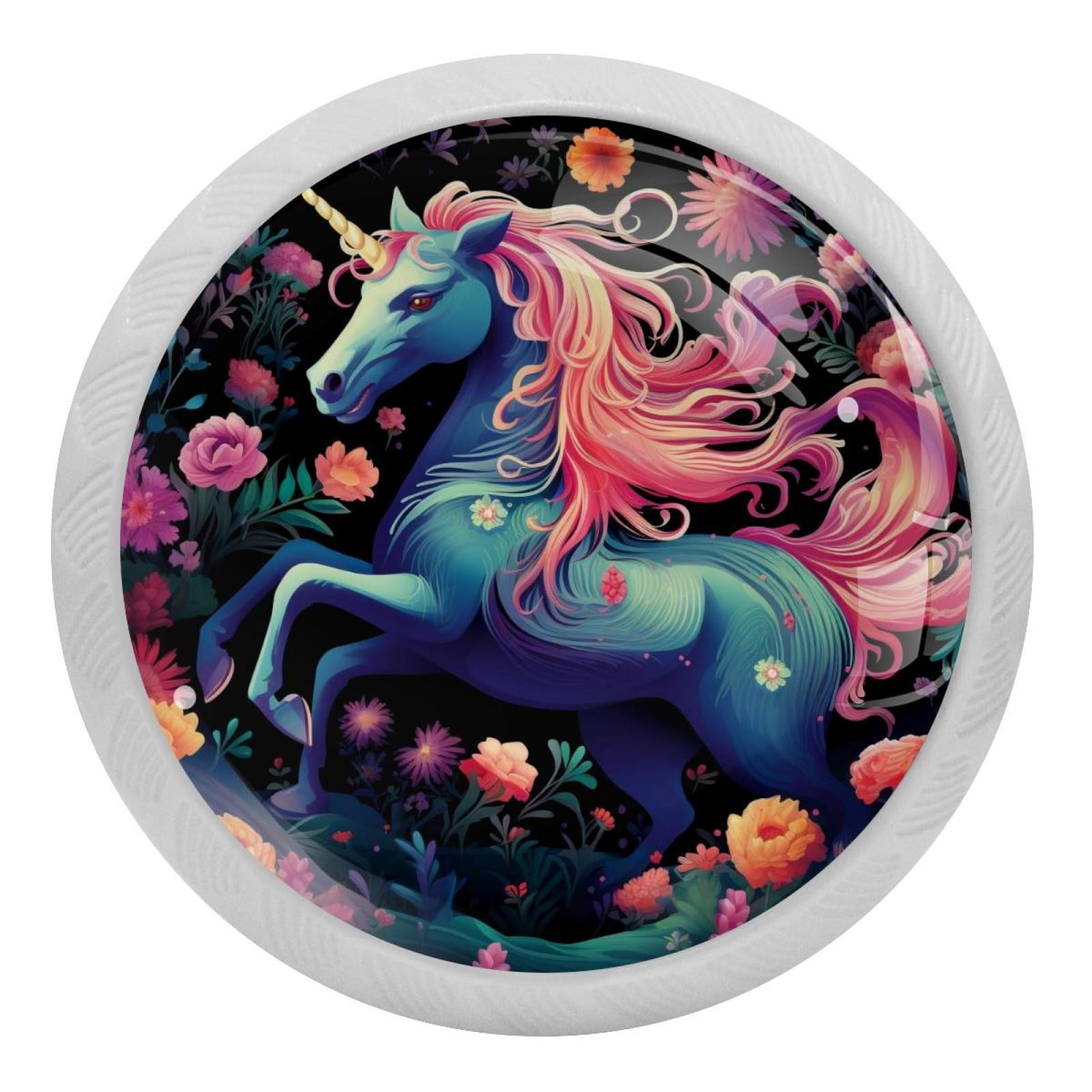 Unicorn Animals Pattern 4PCS Cabinet Knobs Pulls Fluorescent Drawer ...