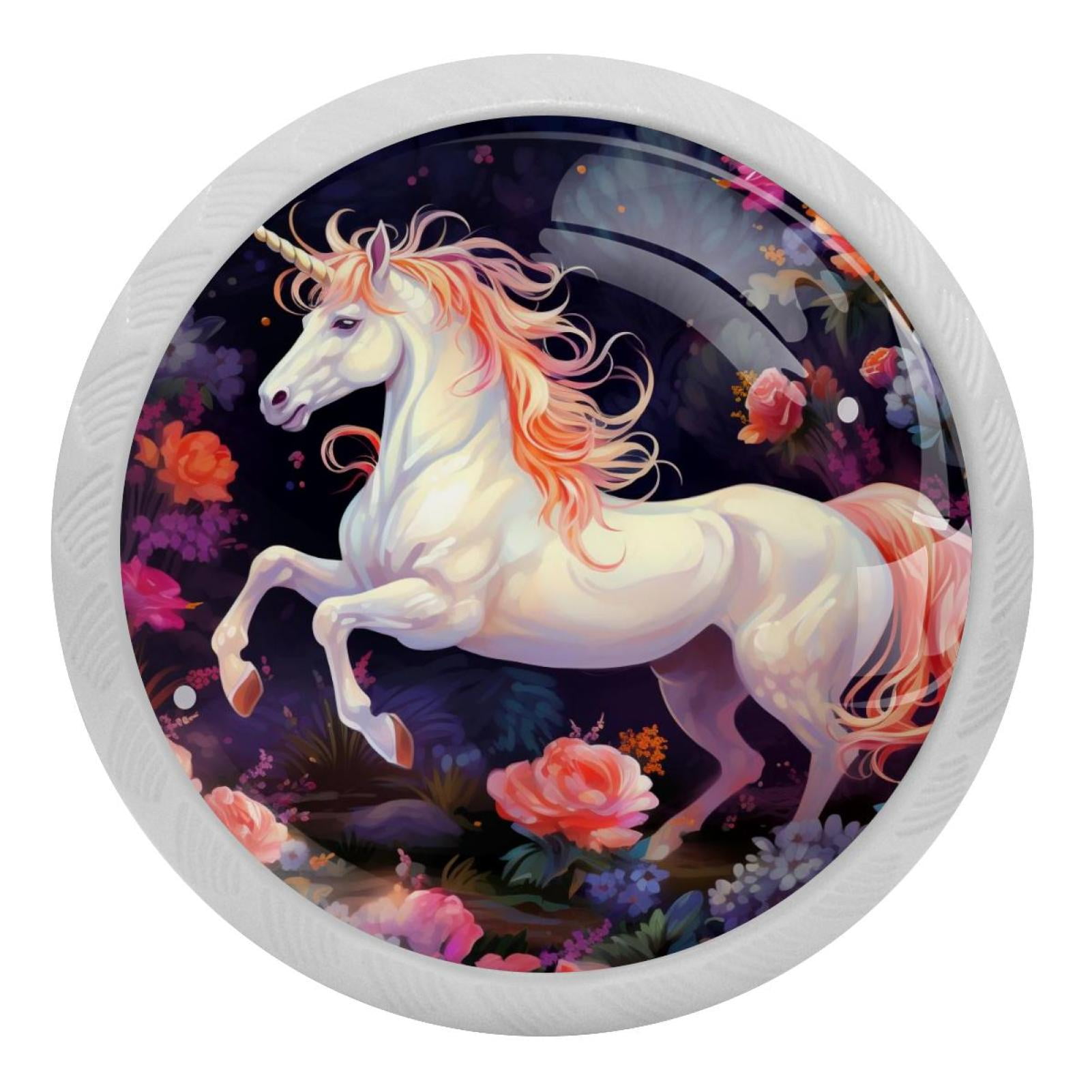 Unicorn Animals Pattern 4PCS Cabinet Knobs Pulls Fluorescent Drawer ...