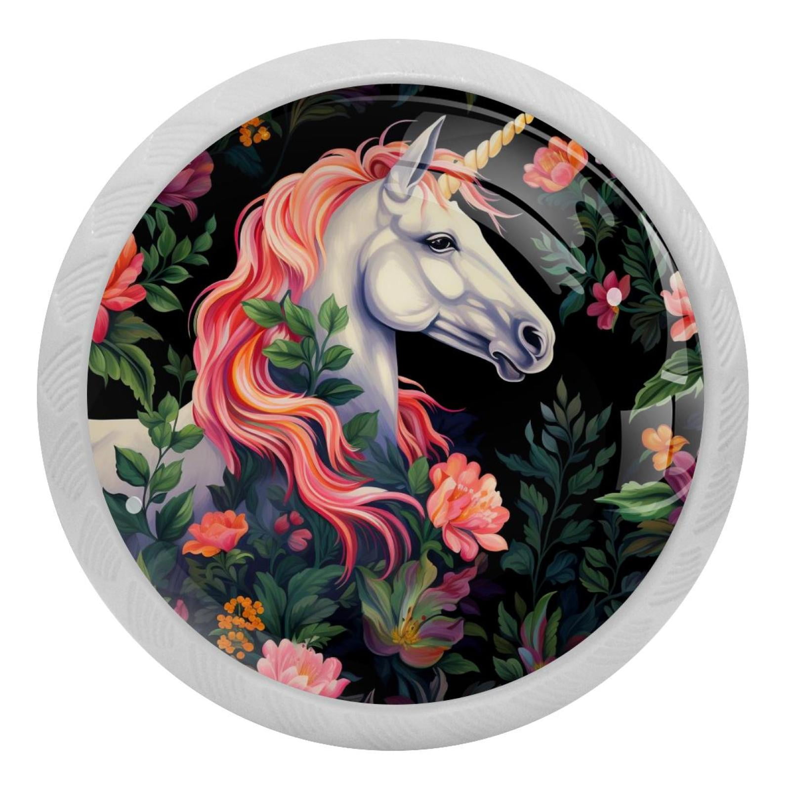 Unicorn Animals Pattern 4PCS Cabinet Knobs Pulls Fluorescent Drawer ...