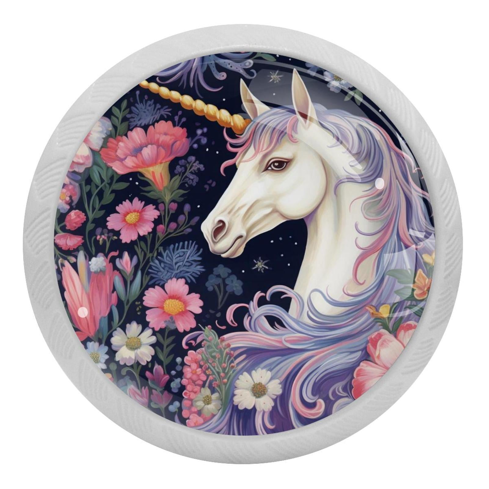 Unicorn Animals Pattern 4PCS Cabinet Knobs Pulls Fluorescent Drawer ...