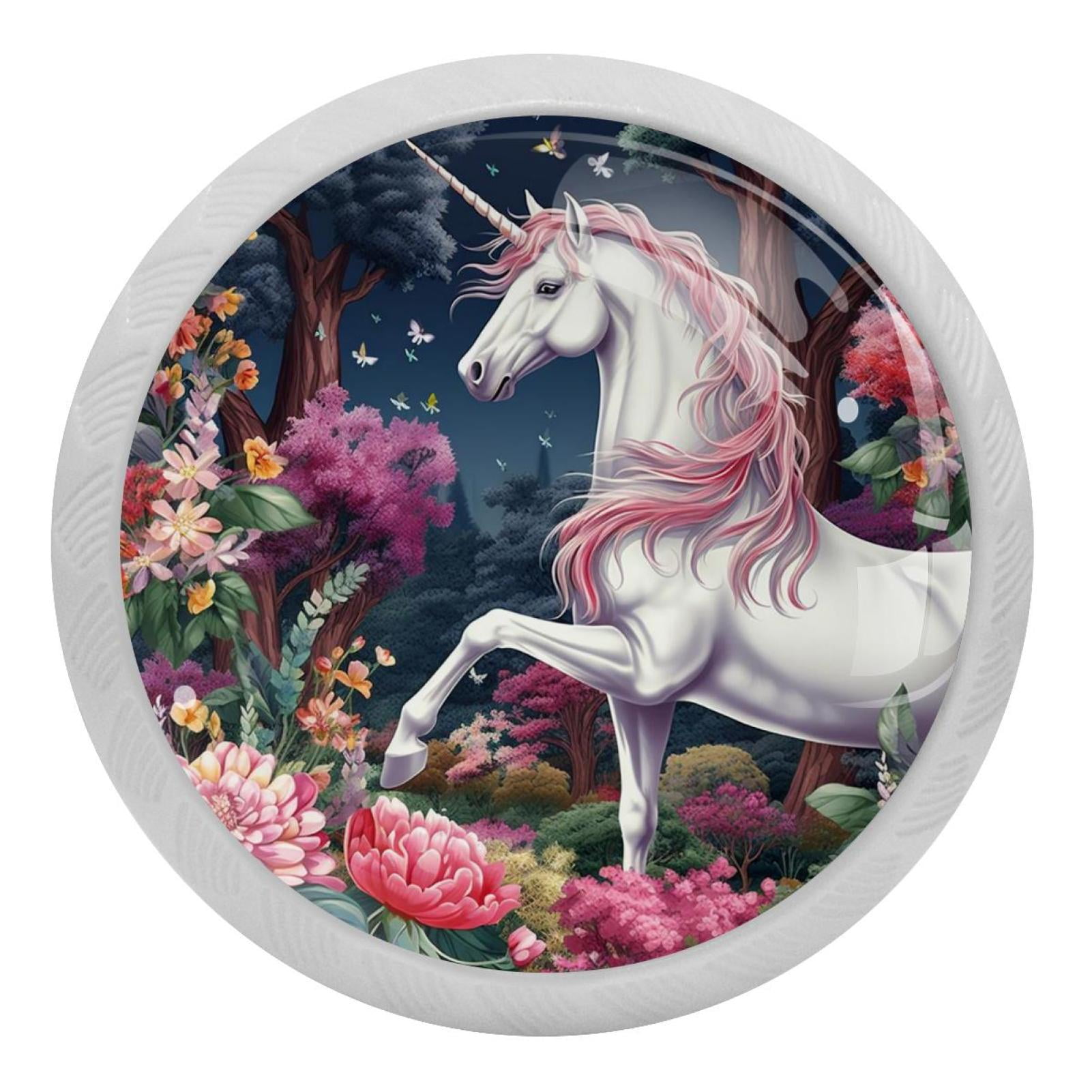 Unicorn Animals Pattern 4PCS Cabinet Knobs Pulls Fluorescent Drawer ...