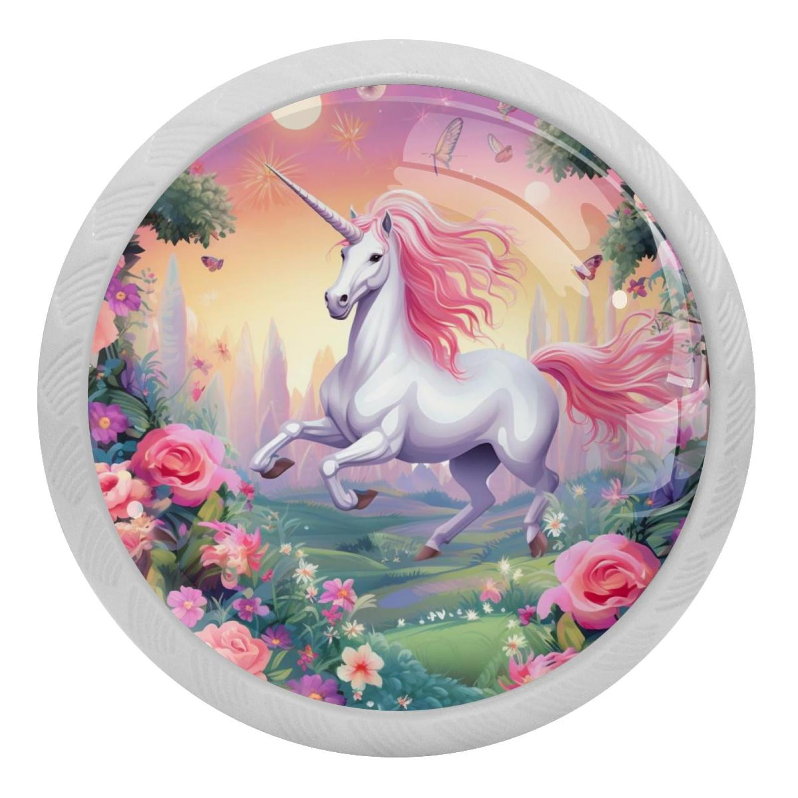 Unicorn Animals Pattern 4PCS Cabinet Knobs Pulls Fluorescent Drawer ...