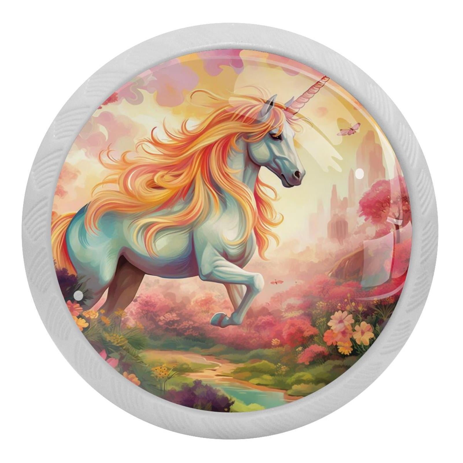 Unicorn Animals Pattern 4PCS Cabinet Knobs Pulls Fluorescent Drawer ...