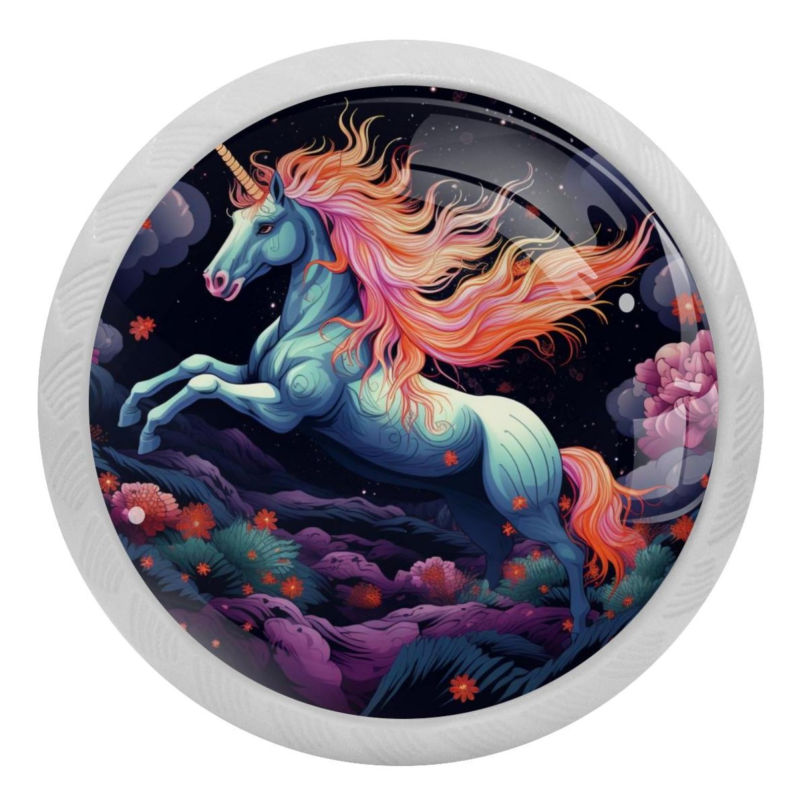 Unicorn Animals Pattern 4PCS Cabinet Knobs Pulls Fluorescent Drawer ...