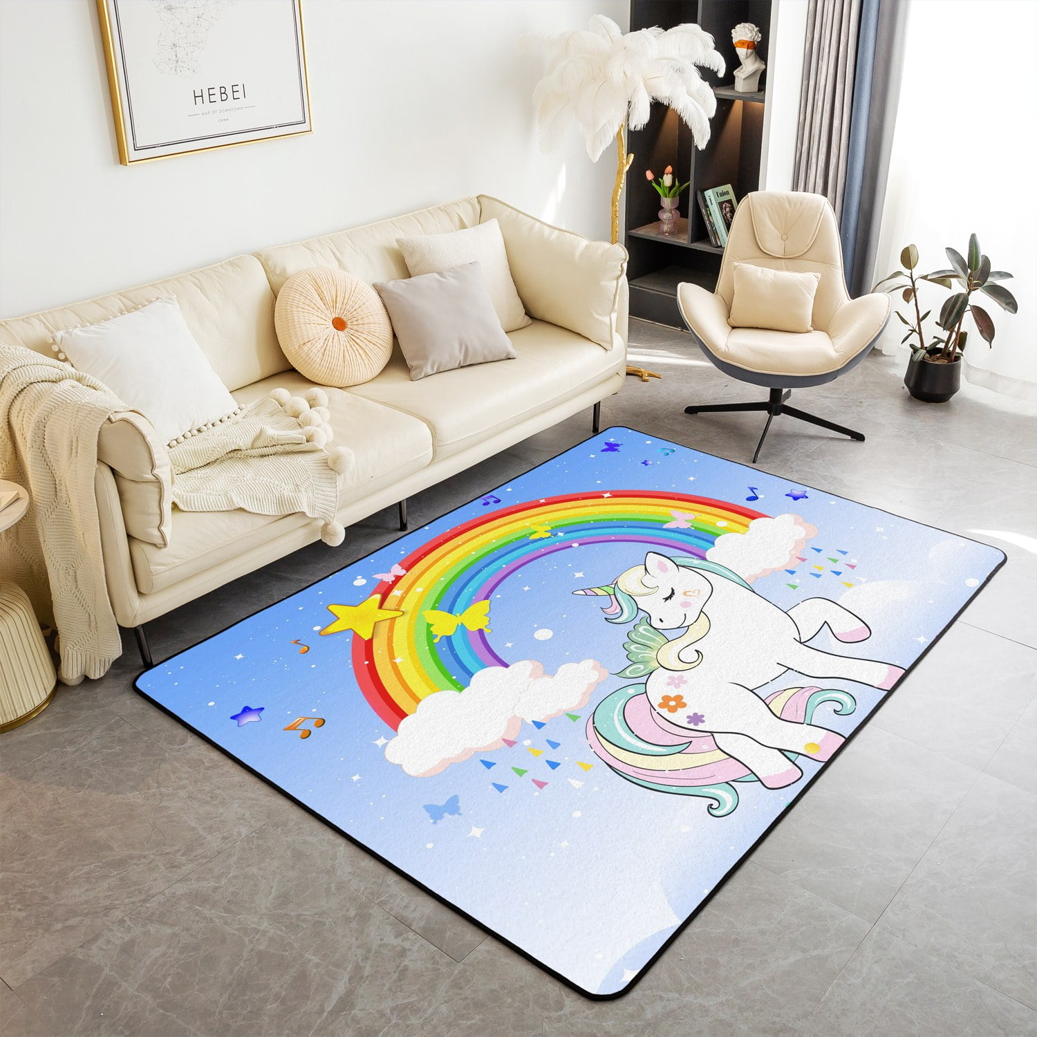 Unicorn Area Rugs 5x7, Cute Cartoon Unicorn Rug Non Slip, Rainbow ...