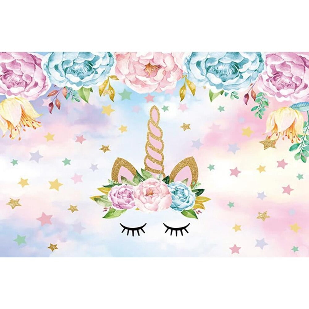 Unicorn Backdrop Girls Birthday Party Baby Shower Rainbow Clouds ss ...