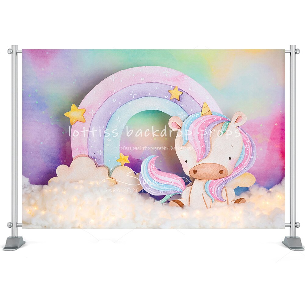 Unicorn Backdrop Kids 1st Cake Smash Props Rainbow Balloons Star Child ...