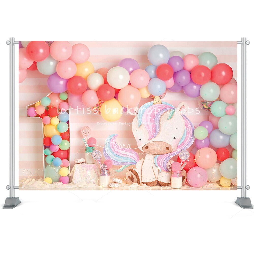 Unicorn Backdrop Kids 1st Cake Smash Props Rainbow Balloons Star Child ...