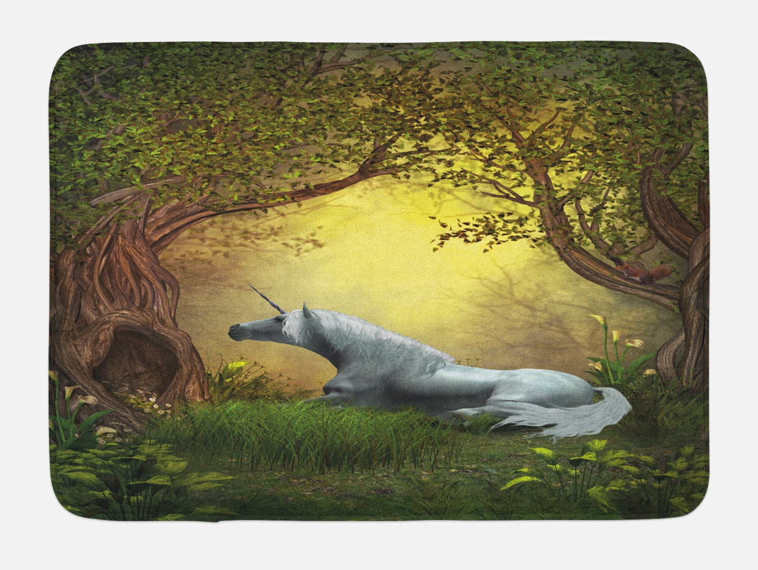 Unicorn Bath Mat, Enchanted Forest Fantasy Magical Willow Trees ...