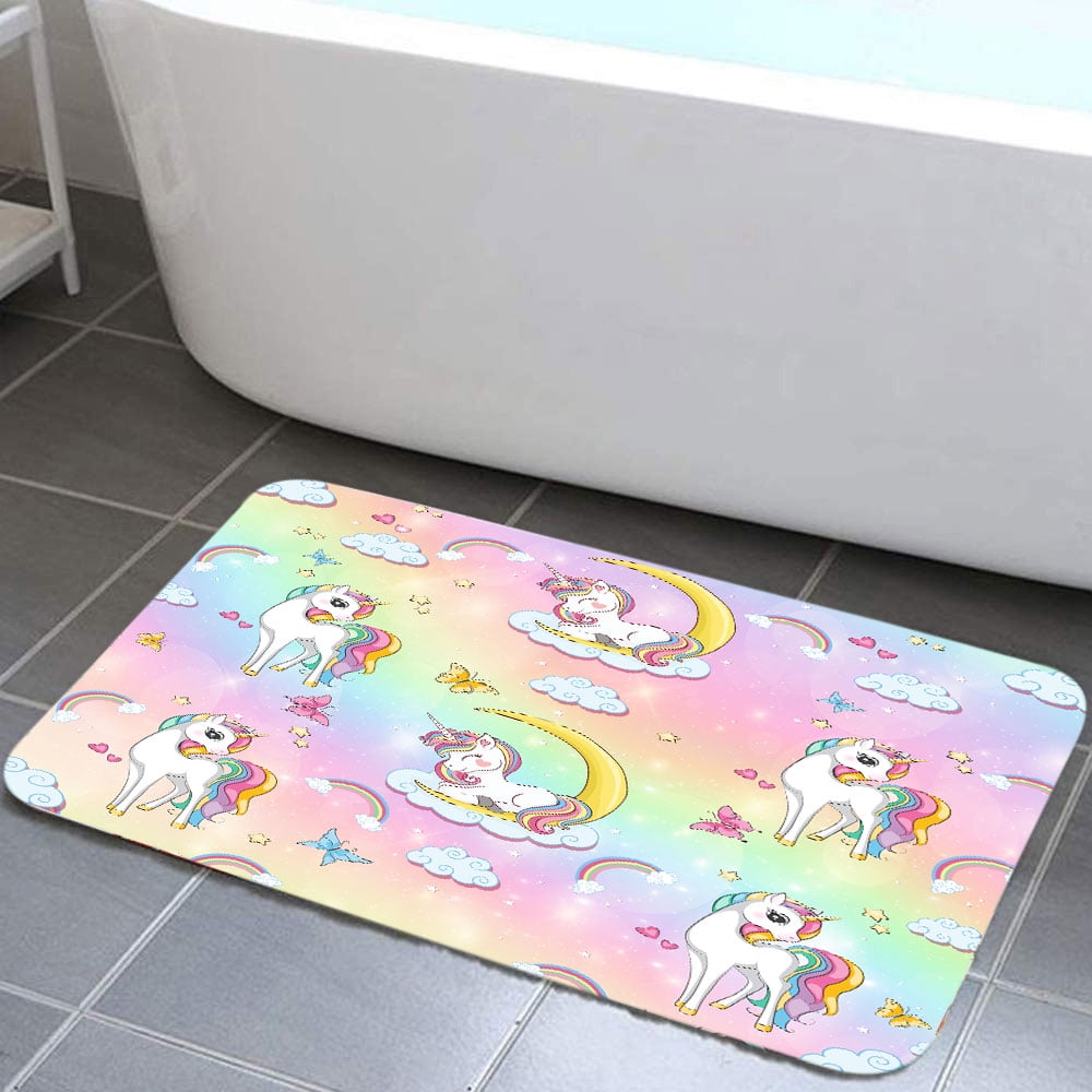 Unicorn Bathroom Rug for Kids Girls, Colorful Rainbow Gradient Pastel ...