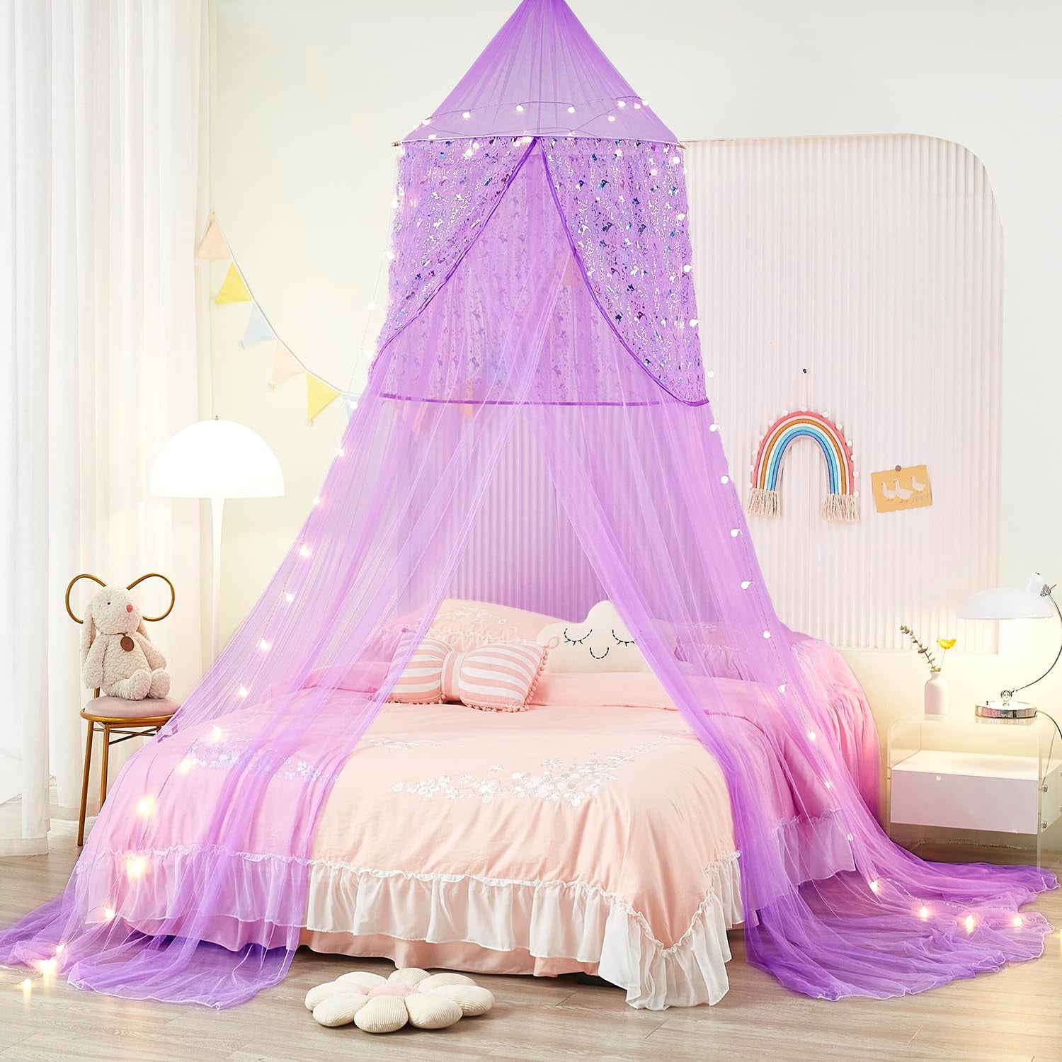Unicorn Bed Canopy for Girls,Bed Canopy with Lights Bed Tent,Canopy for ...