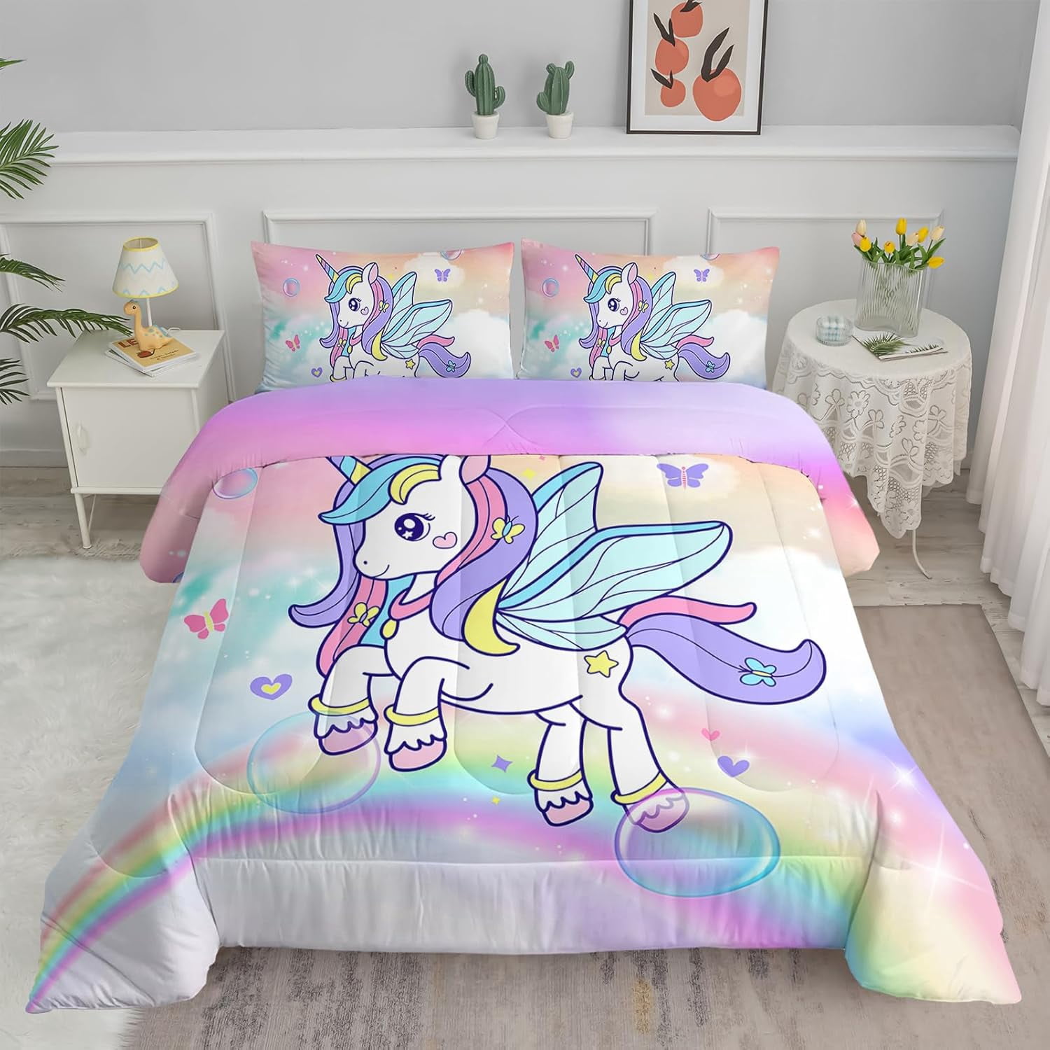 Unicorn Bedding Set Full Size,Rainbow Unicorn Comforter Set Colorful ...
